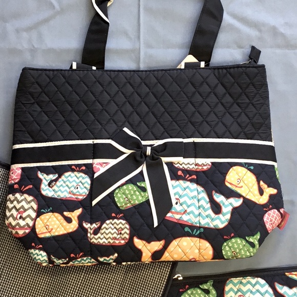 N.Gil | Accessories | N Gil Whales Quilted Navy Blue Diaper Bag ...